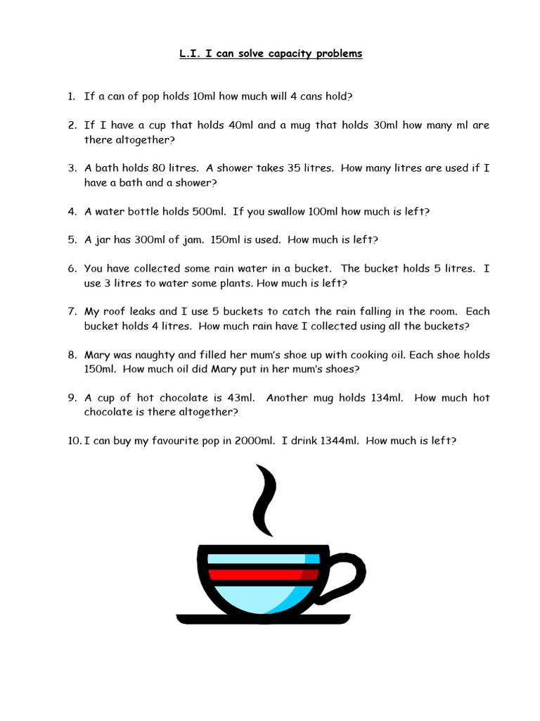 Capacity Problems Y4 | PDF | Food And Drink | Food And Drink Preparation