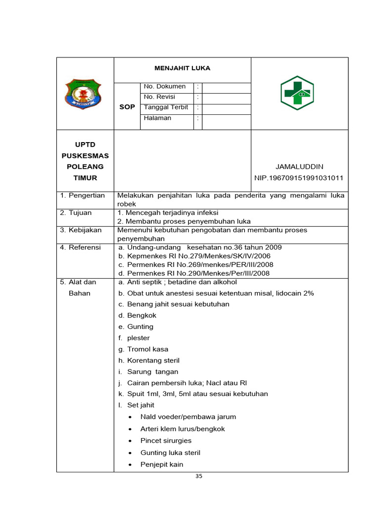 SOP Jahit Luka | PDF