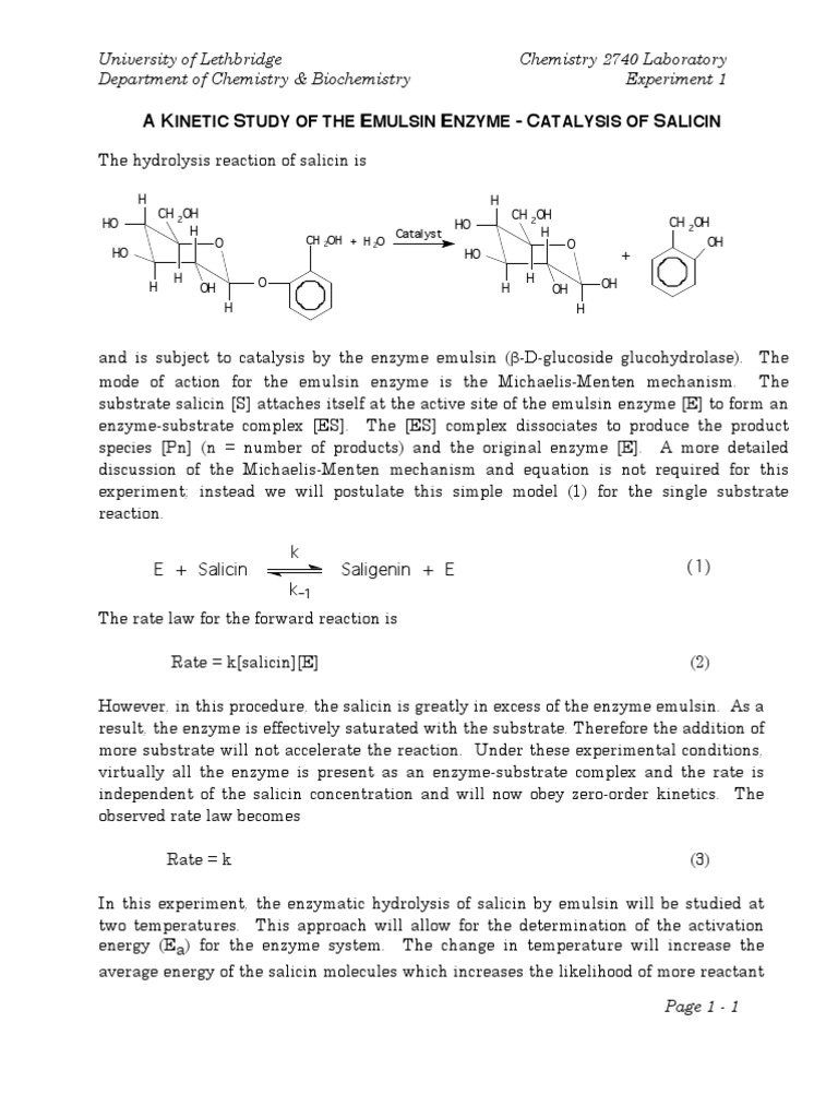 Kinetic Analysis of the Emulsin-Catalyzed Hydrolysis of Salicin ...