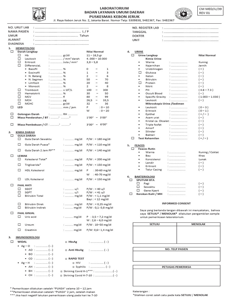 FORM LAB TERBARU BONJER 2024 (NCR Putih Merah) | PDF