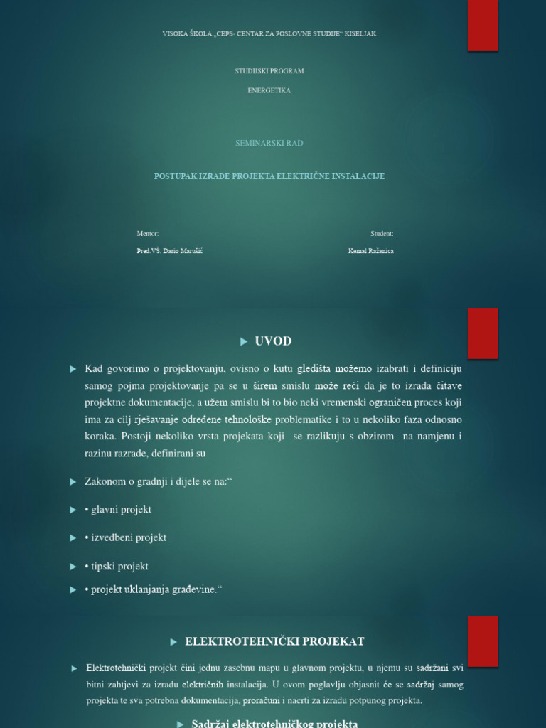 Postupak Izrade Projekta Električne Instalacije-Prezentacije | PDF