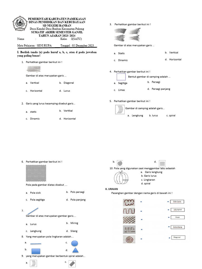 Soal PAS Sumatif Seni RUPA Kelas I Semester 1 | PDF | Metode & Bahan Ajar