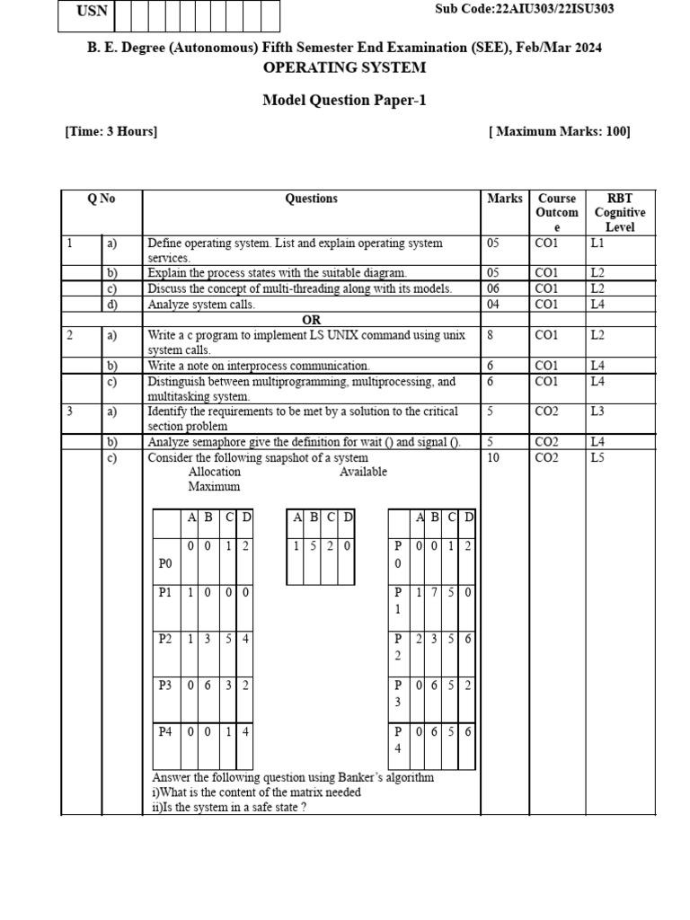 22isu303 Ise Aiml MP | PDF | Process (Computing) | Scheduling (Computing)
