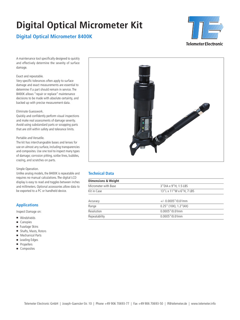 Datenblatt Optisches Mikrometer 8400k | PDF | Pixel | Camera