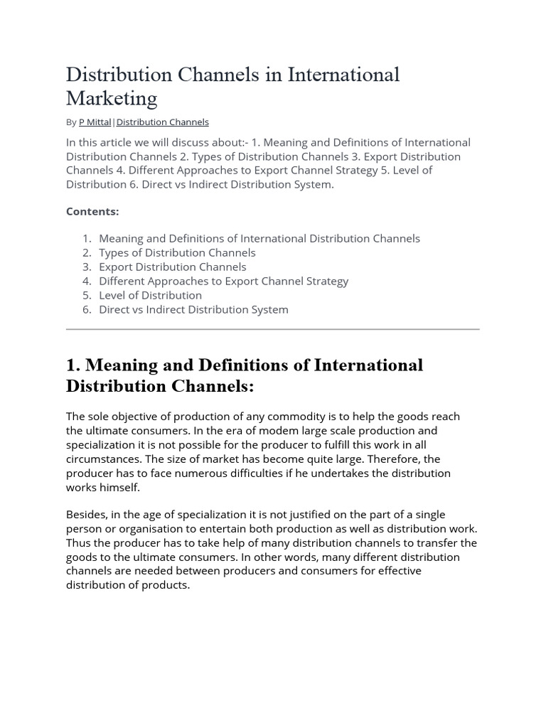 Distribution Channels in International Marketing | PDF | Marketing | Sales