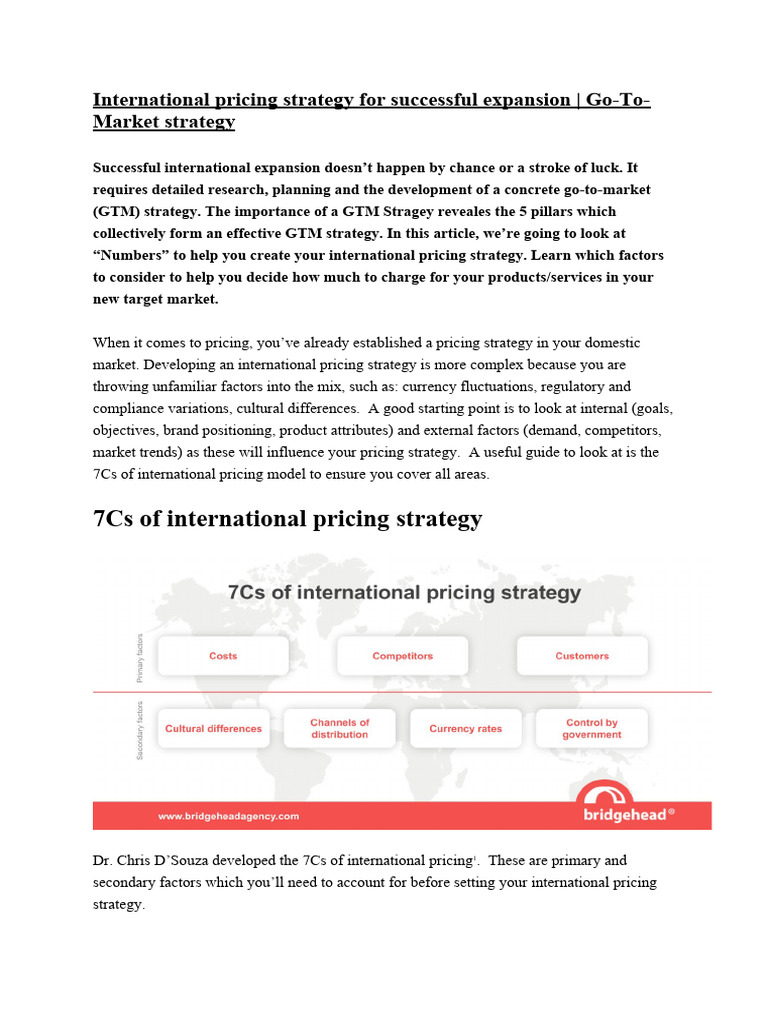International pricing strategy for successful expansion | PDF | Pricing ...