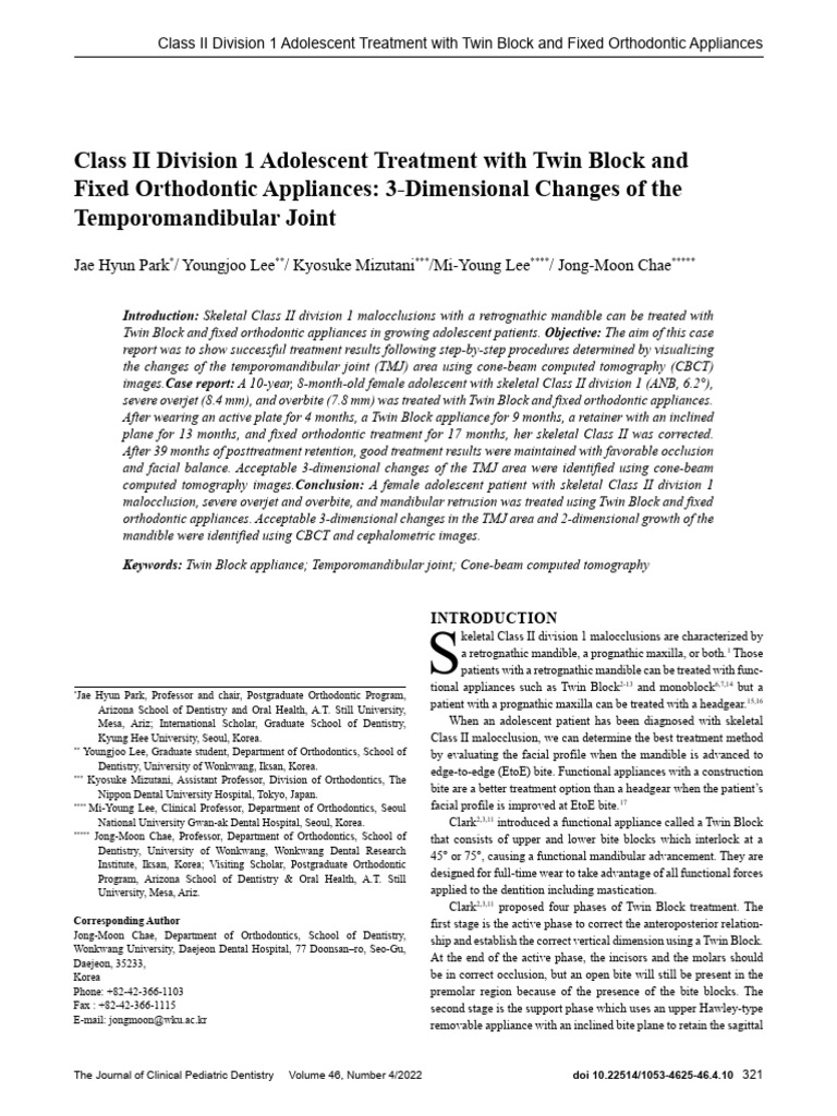 Class II Division 1 Adolescent Treatment With Twin Block and Fixed ...