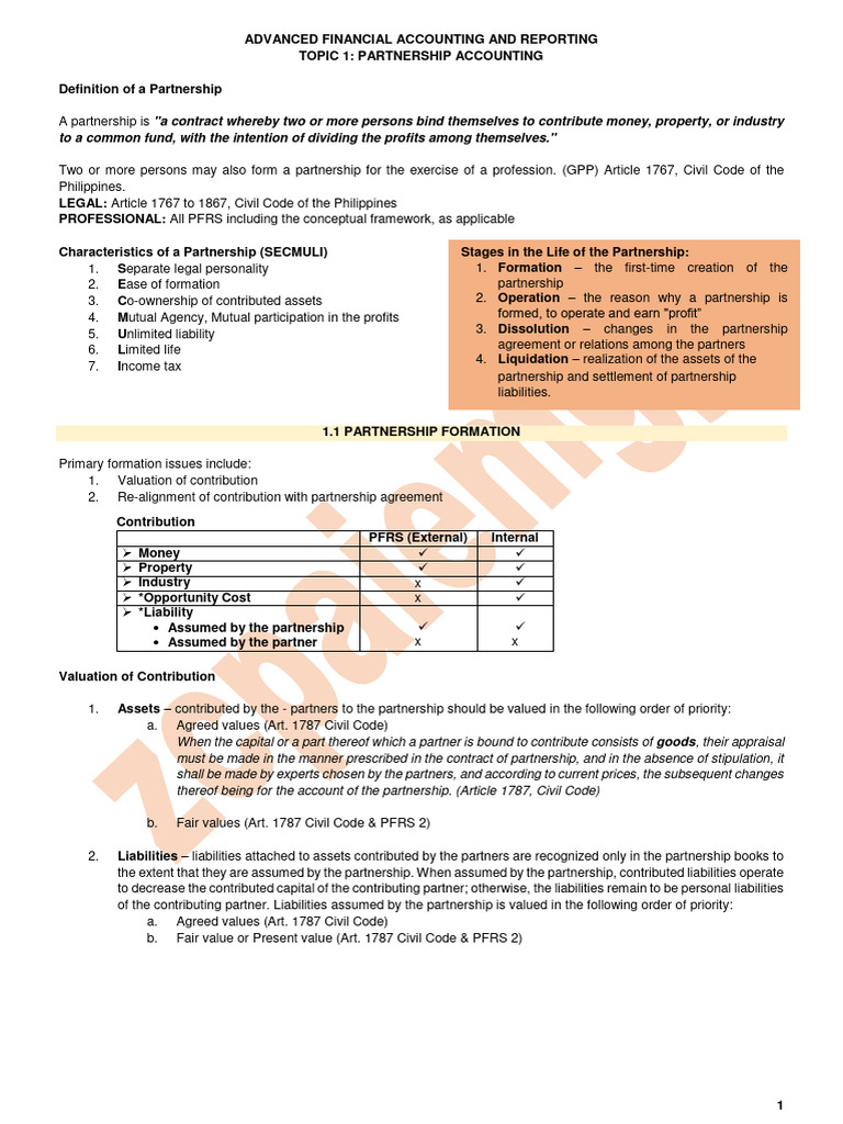 AFAR 01 - Partnership Accounting | PDF | Partnership | Goodwill ...