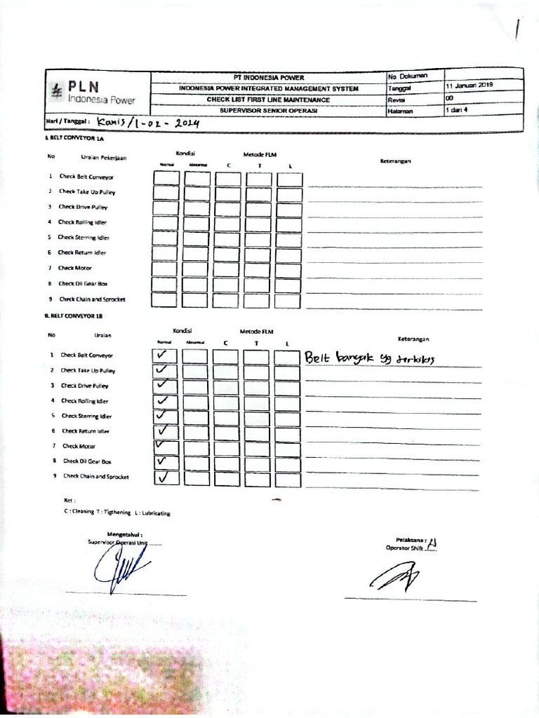 Checklist CH Shift Sore Regu A 1 February 2024 | PDF