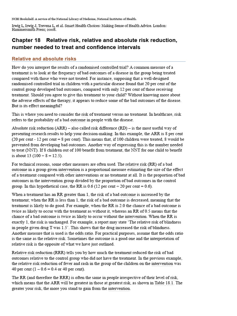 Relative Risk, Relative and Absolute Risk Reducti | PDF | Relative Risk ...