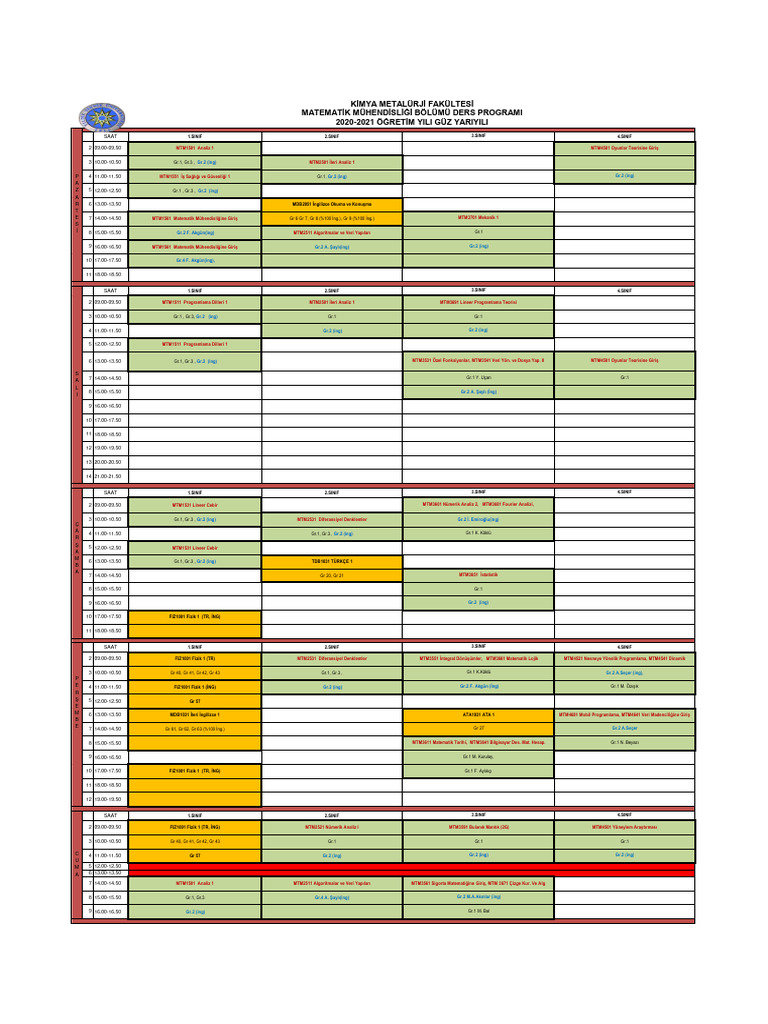Güz Lisan Ders Programi | PDF