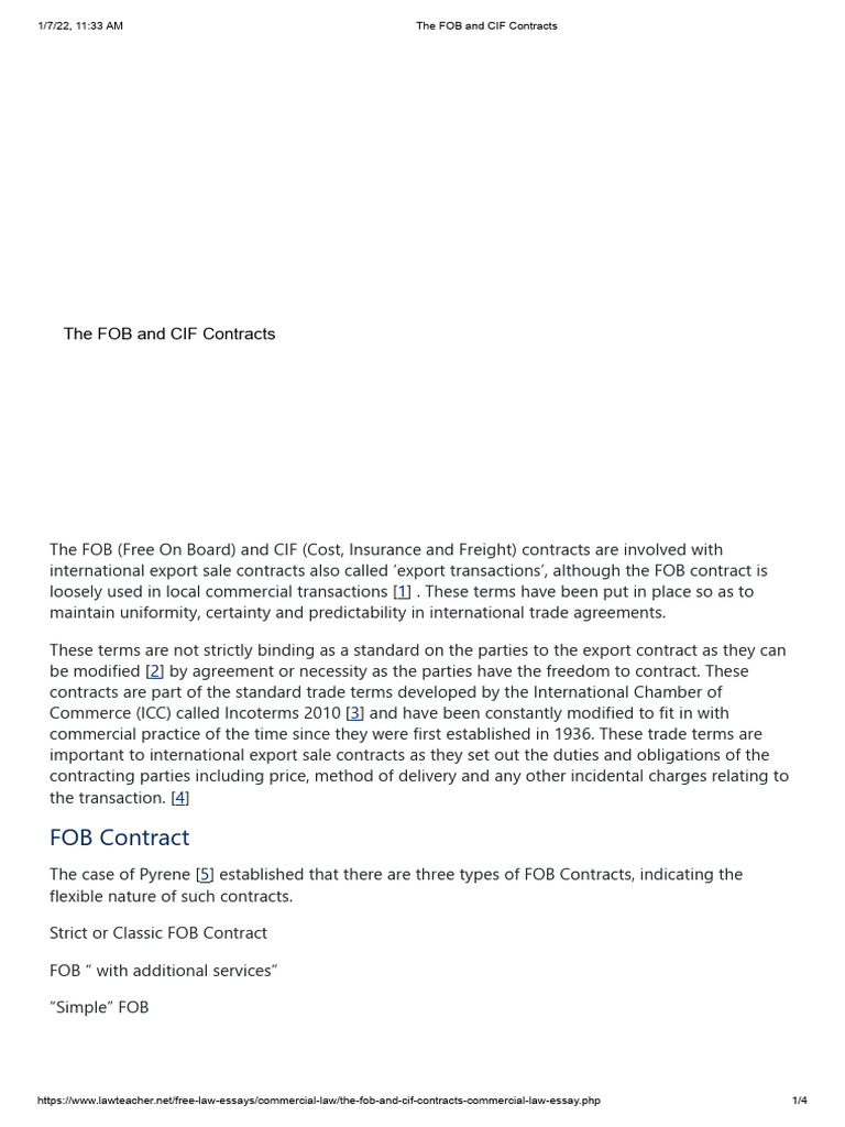 FOB vs CIF Contracts Explained | PDF | Business | Private Law