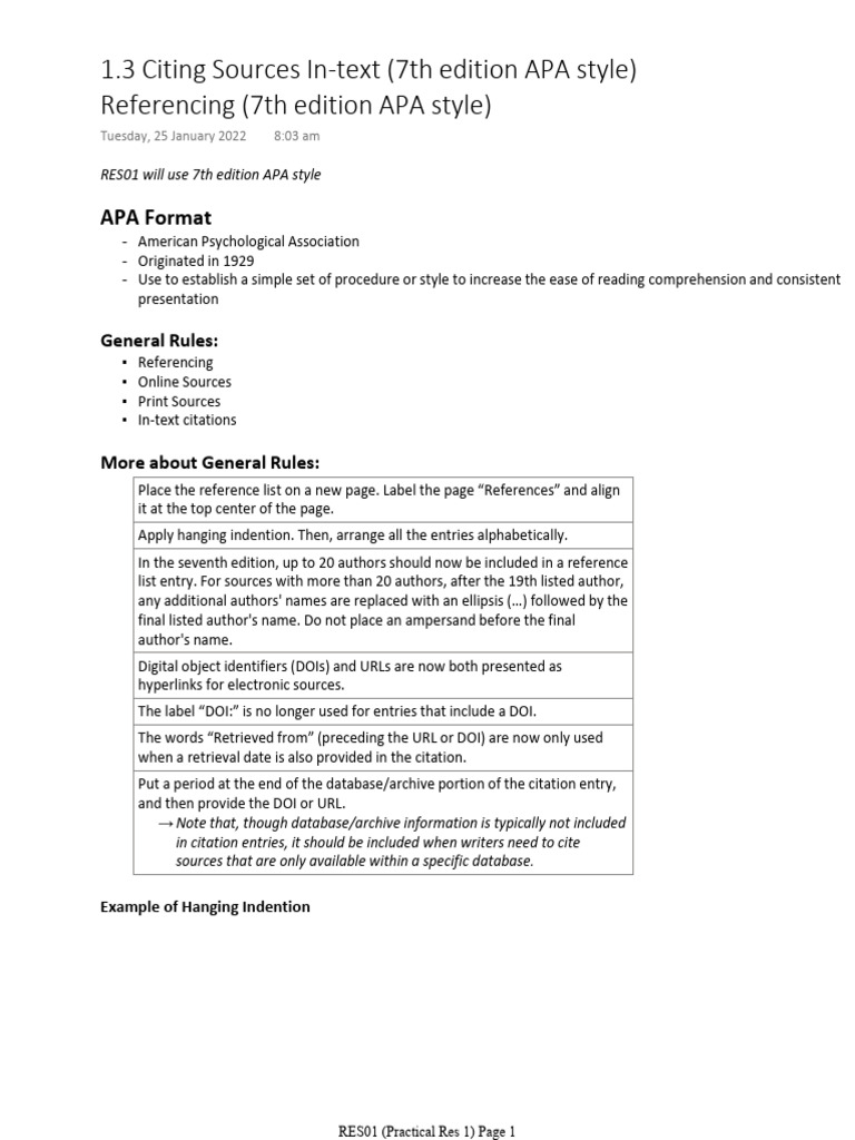 Citing Sources In-Text (7th Edition APA Style) Referencing (7th Edition ...