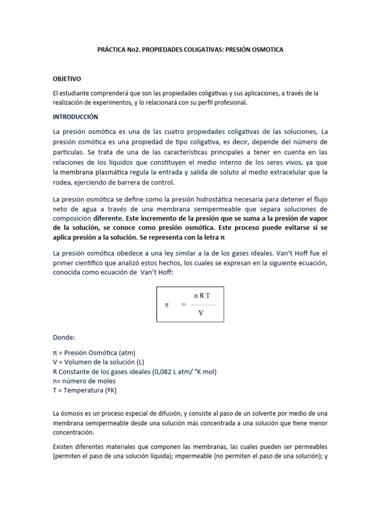 PRÁCTICA No2 | PDF | Ósmosis | Ciencias fisicas