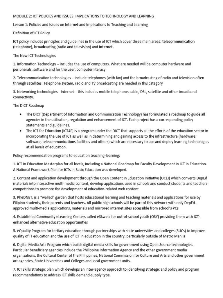 Module 2 Ict Policies And Issues Implications To Technology And