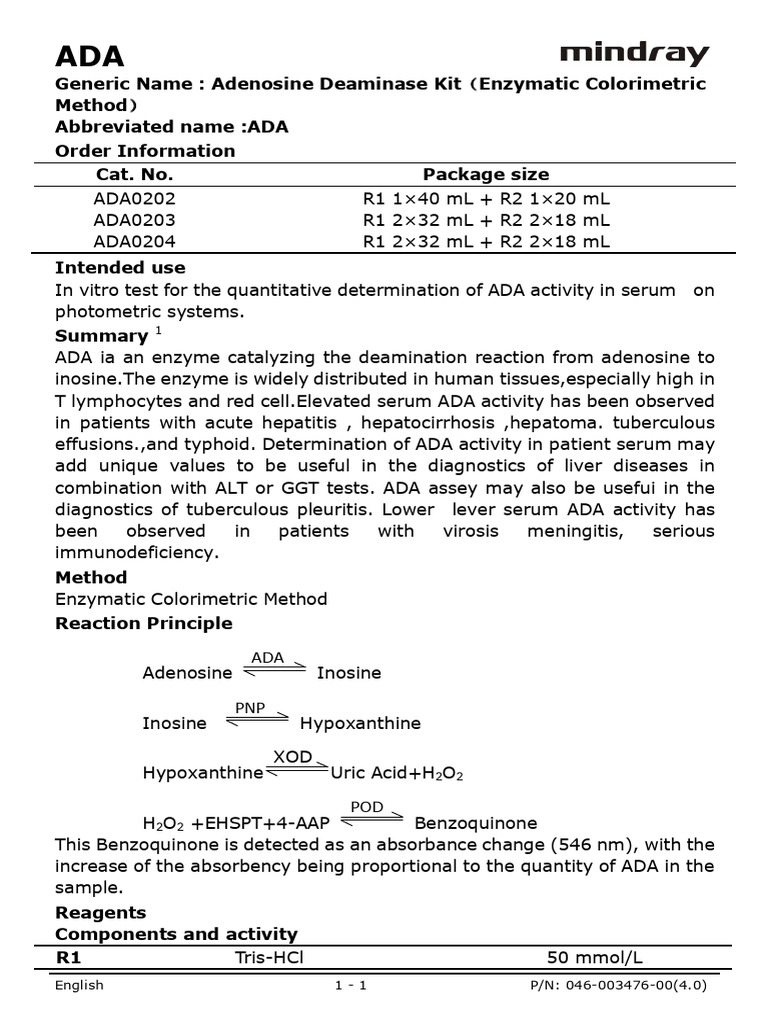 (ADA) Package Insert (CE) | PDF | Biochemistry | Chemistry