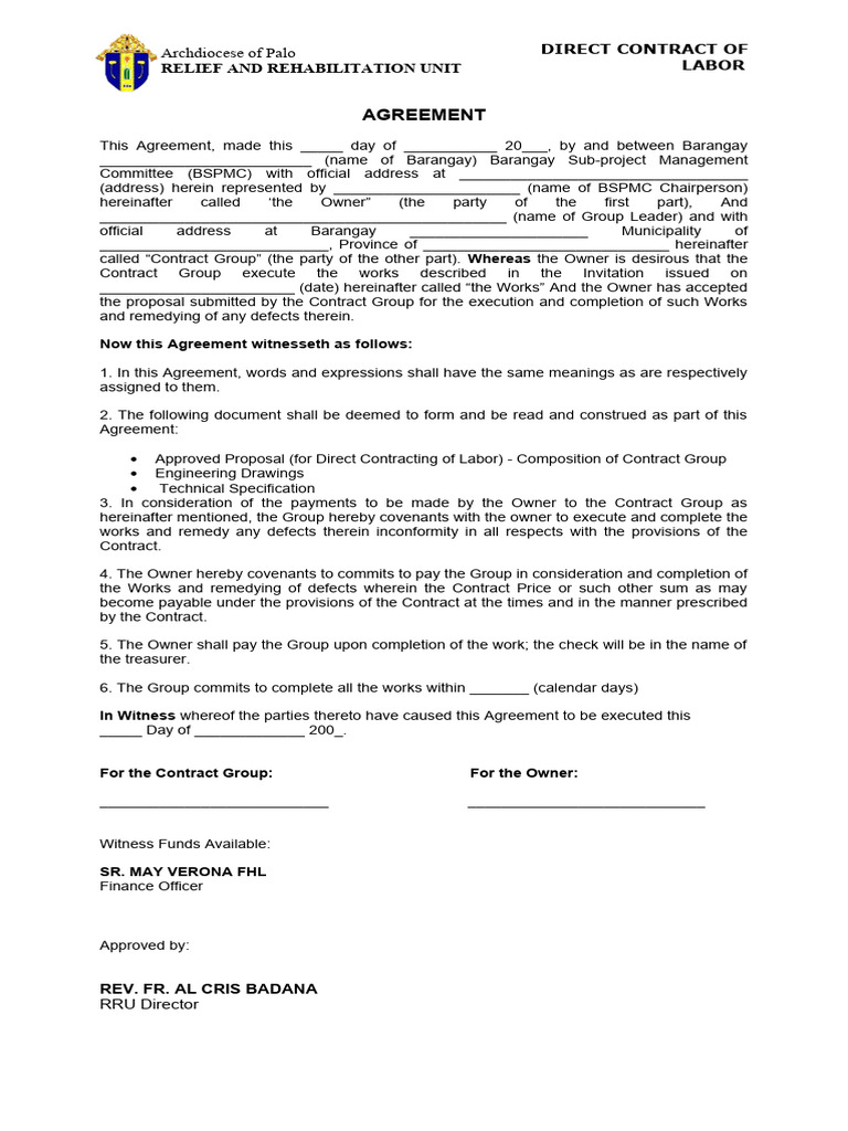 Direct Labor Contract Agreement Template | PDF | Private Law | Justice