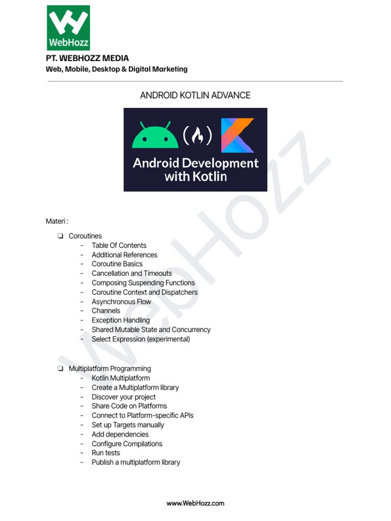 Syllabus Android Kotlin Advance - WebHozz | PDF | Java Script | Cross Platform Software
