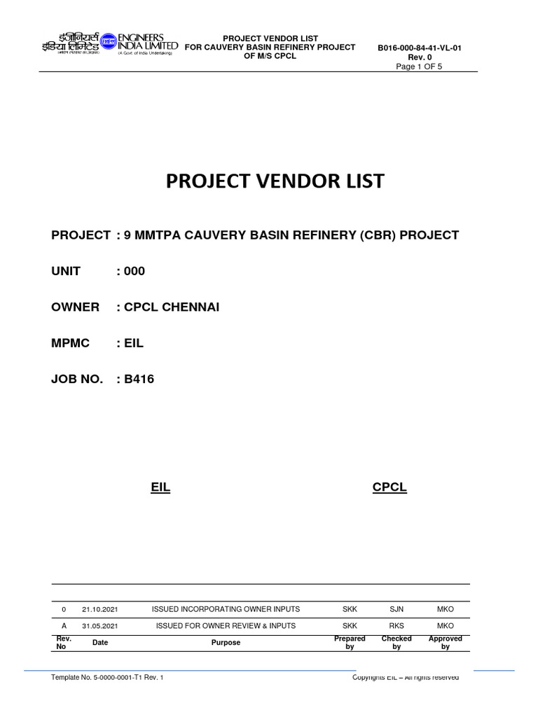 Annexure 8 B416 000 84 41 VL 01 - Vendor - List REV - 0 | PDF