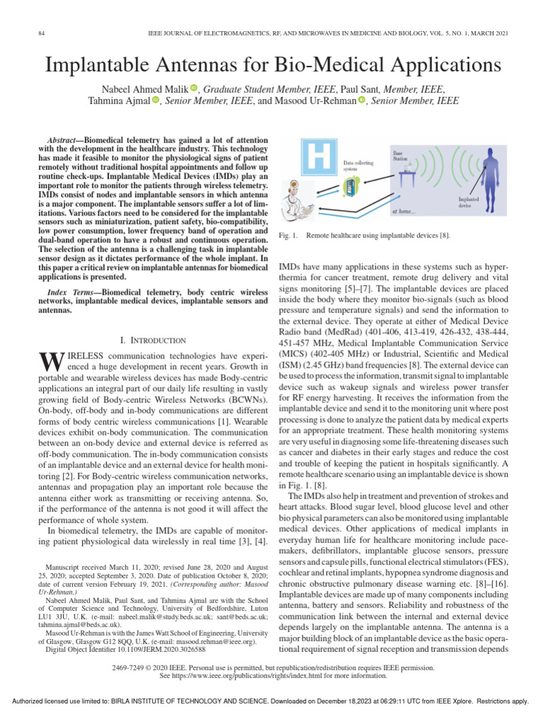 R - Implantable Antennas For Bio-Medical Applications | PDF | Antenna ...