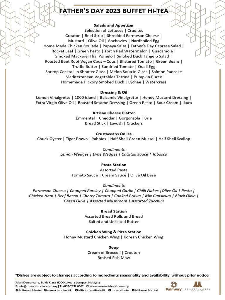 Father Day 2023 Buffet Hi Tea 1 | PDF | Sauce | Salad