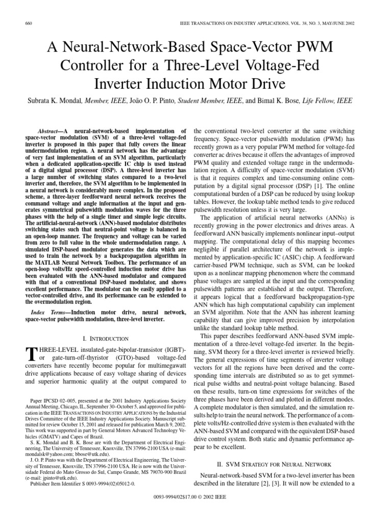Neural Network SVM for Three-Level Inverter | PDF | Power Inverter | Artificial Neural Network