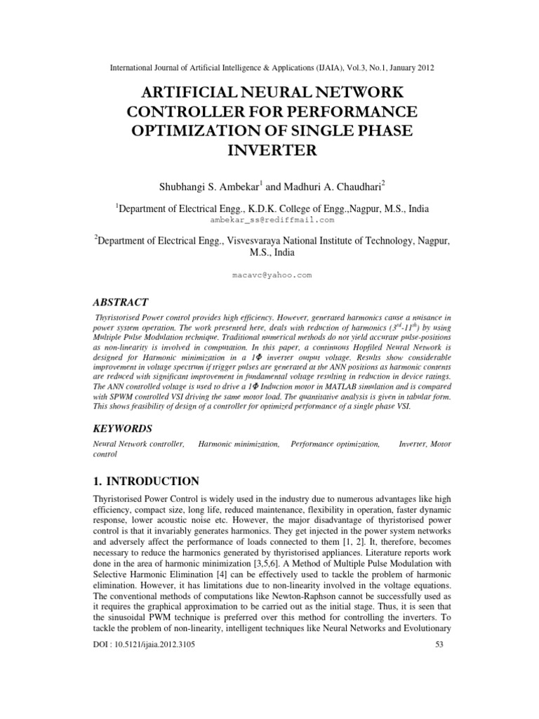 Artificial Neural Network Controller For | PDF