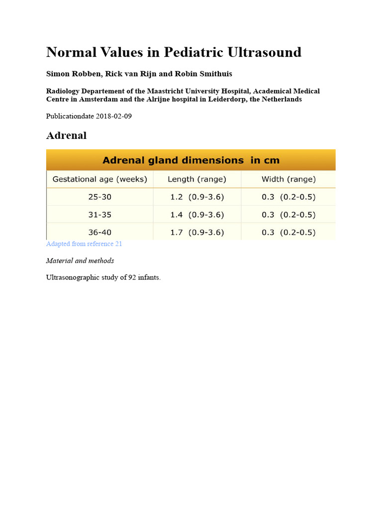 Pediatric Ultrasound Normal Values | PDF | Medical Ultrasound | Kidney