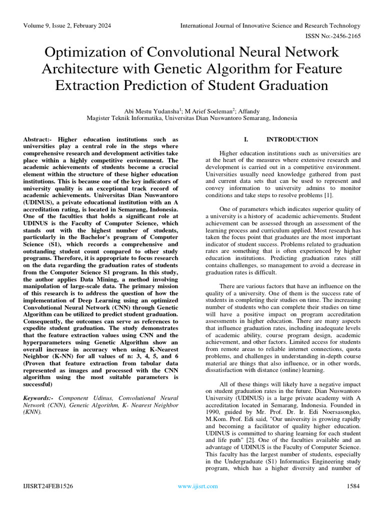 Optimization Of Convolutional Neural Network Architecture With Genetic Algorithm For Feature