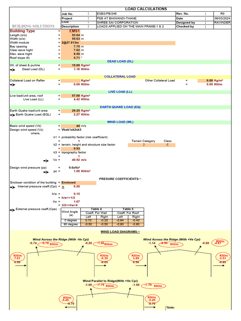 Wind Loading Calculation - PEB Frame | Download Free PDF | Structural Engineering | Mechanical ...