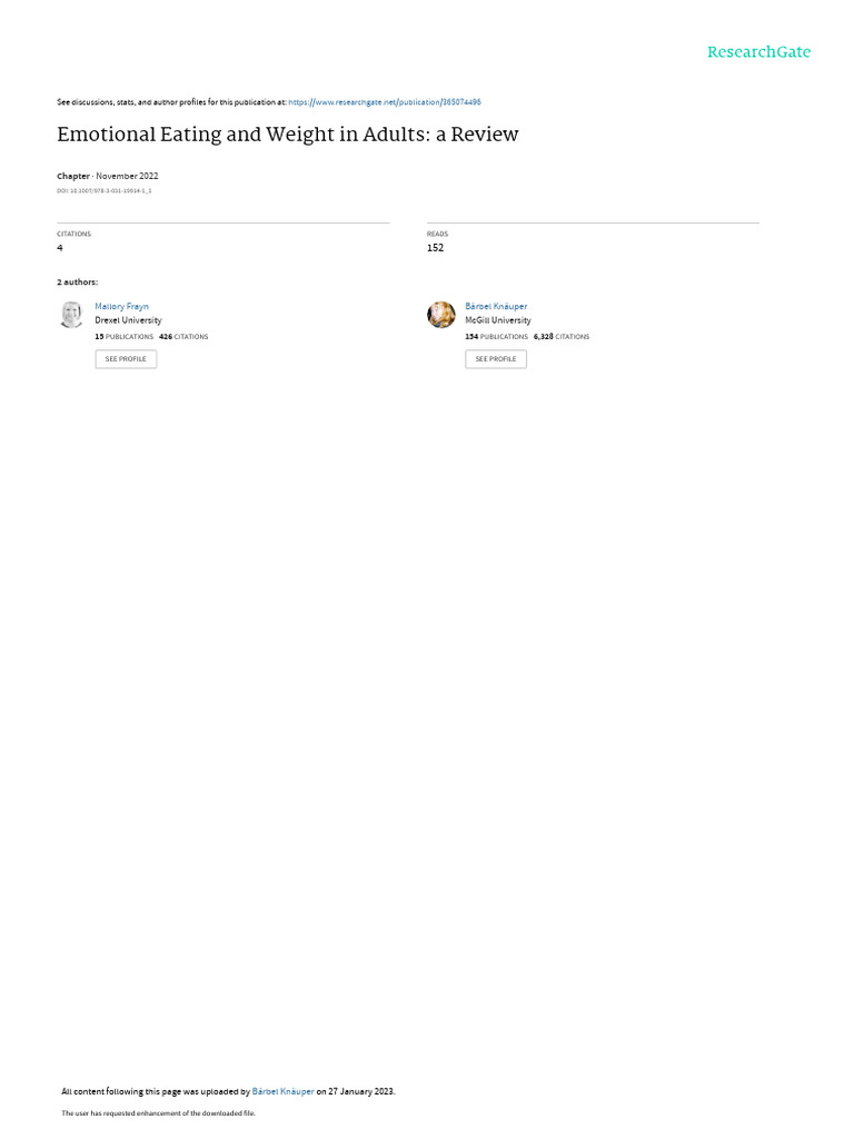 Emotional Eating and Weight in Adults A Review | PDF | Dialectical ...