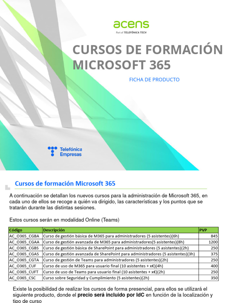 Ficha de Producto - Cursos Microsoft 365 | PDF