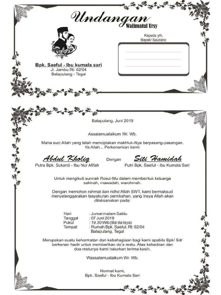 Desain Undangan Walimatul Ursy Hamidah | PDF