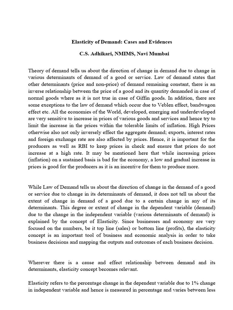 Case-Elasticity of Demand | PDF | Demand | Elasticity (Economics)