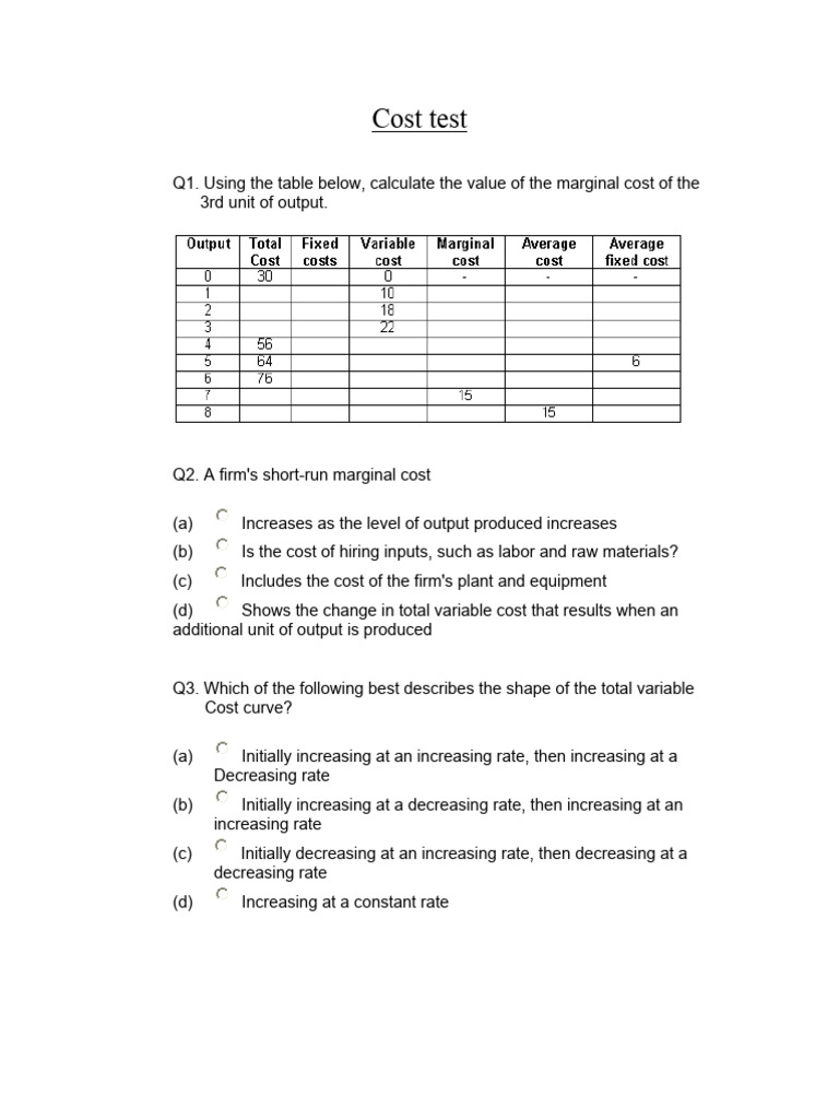 Assignment On Cost | PDF | Marginal Cost | Average Cost