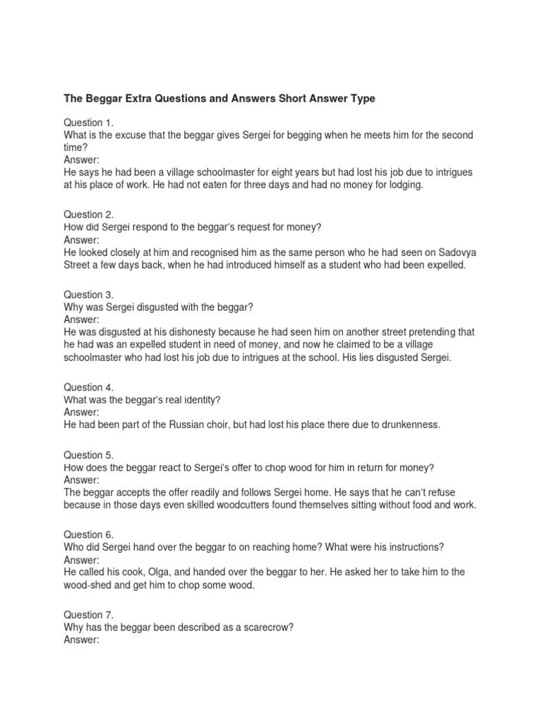 The Beggar: Key Questions & Answers | PDF | Language Arts & Discipline