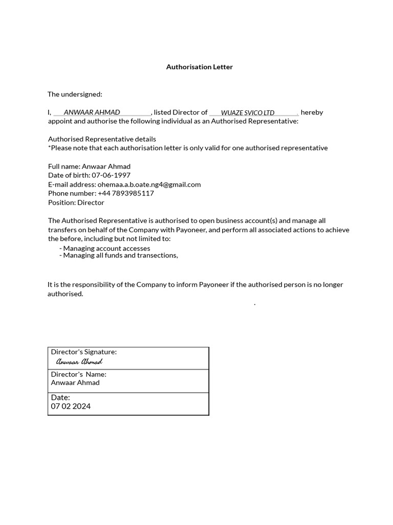 Authorisation Verification Letter 7792 | PDF