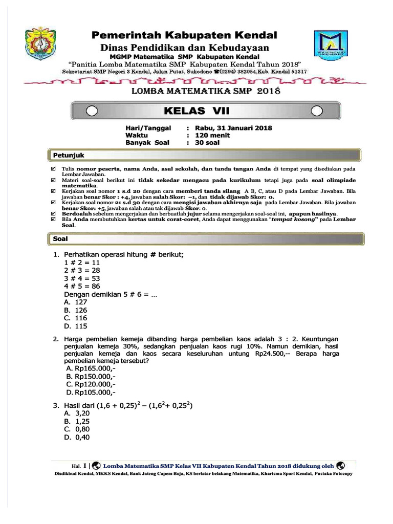 PDF Soal Olimpiade Matematika SMP - Compress | PDF