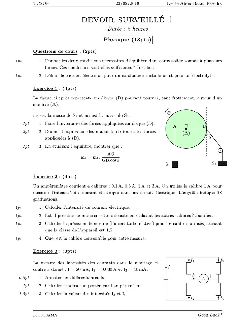 Devoir 1 Modele 10 Physique Chimie Tc Semestre 2 1 | PDF