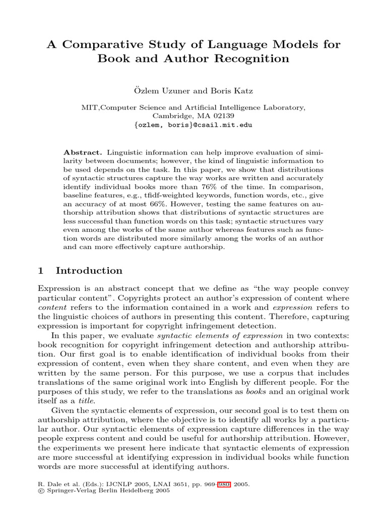 A Comparative Study of Language Models For Book and Author Recognition ...