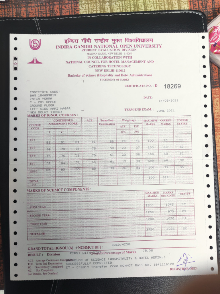 Jatin Verma - Marksheet (Graduation) | PDF