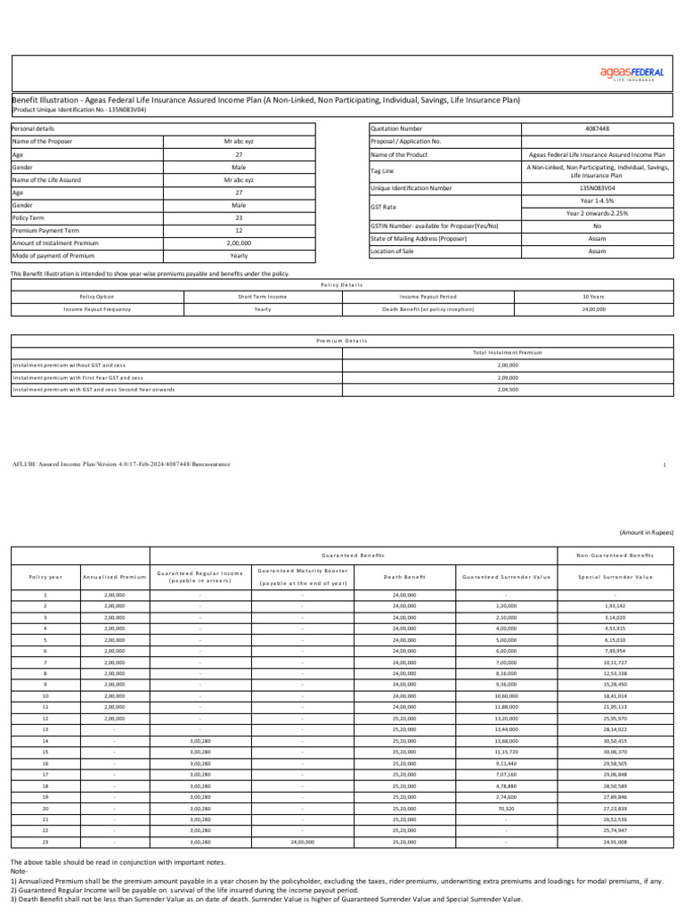 MR Abc Xyz | PDF | Insurance | Life Insurance