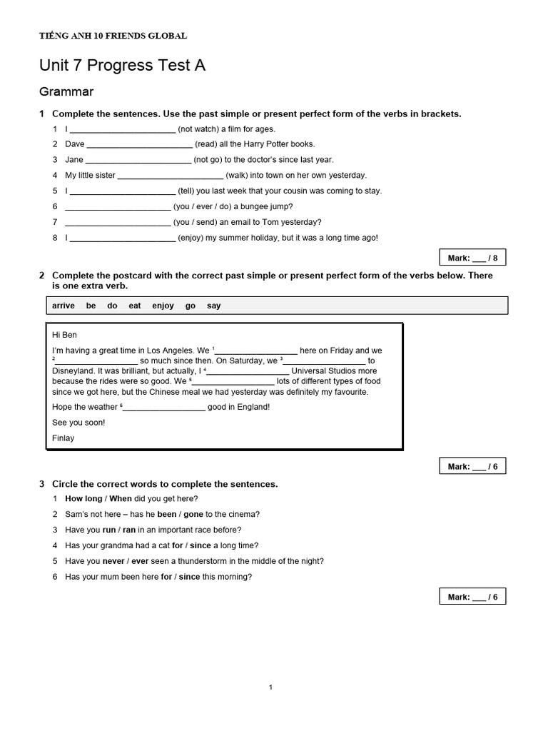 U7 Progress Test A Pdf