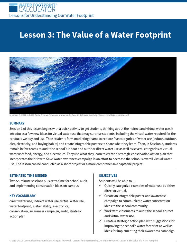 Water Foot Print Lesson Plan2 | PDF | Sustainability | Community