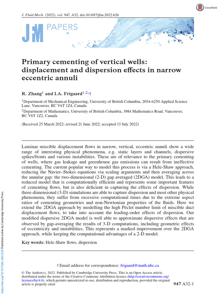 Div Class Title Primary Cementing of Vertical Wells Displacement and ...
