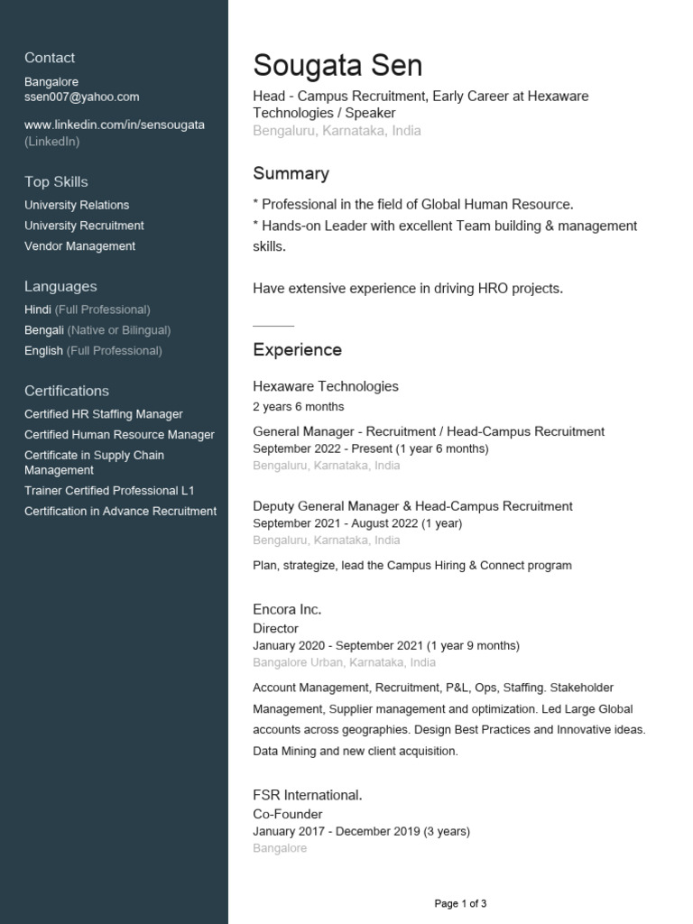 Profile - Sougata Sen | PDF | Recruitment | Human Resources