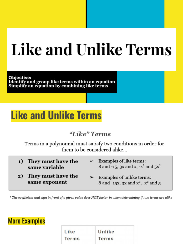 Hasan Eissa Hasan Ali Al Zaabi - 2024 Lesson 3 - Like and Unlike Terms ...