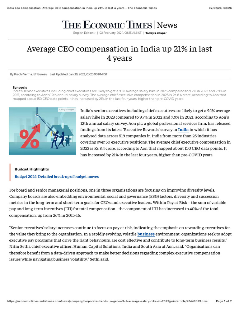 India Ceo Compensation: Average CEO Compensation in India Up 21% in ...