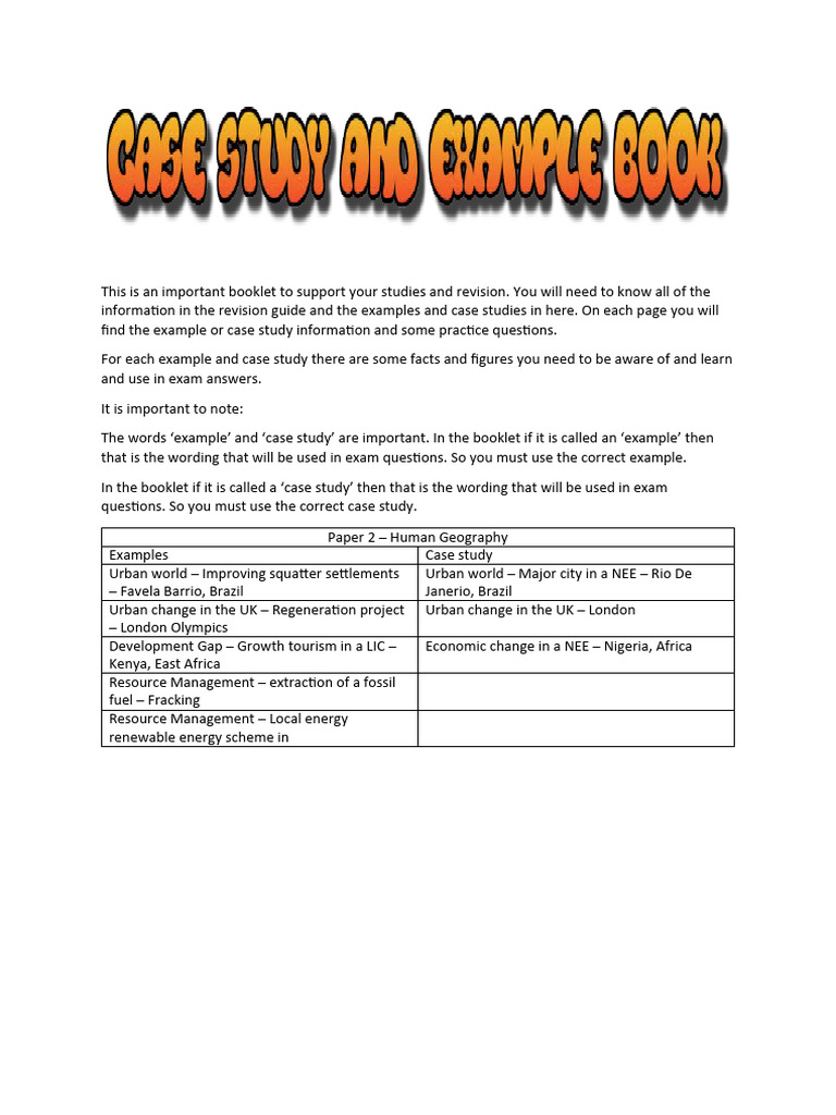 Human Geography Case Study Booklet | PDF | Aids | Natural Gas