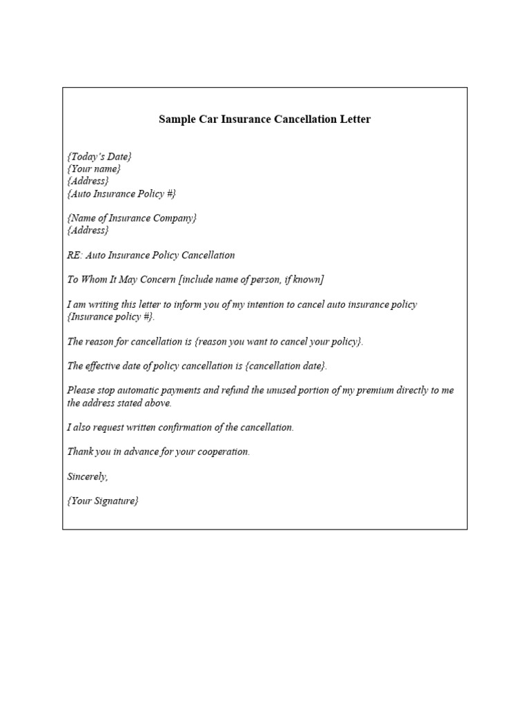 Car Insurance Cancellation Letter Sample | PDF